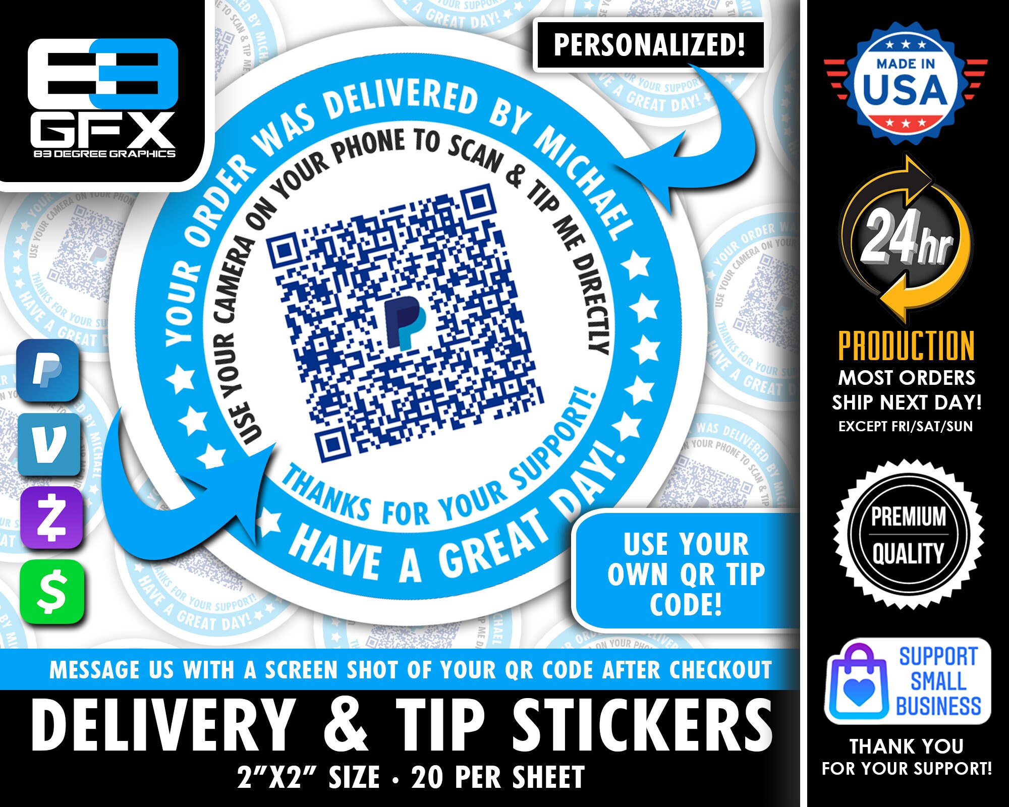 Paper & Party Supplies 20 Stickers Per Sheet Personalized Delivery 2x2 ...