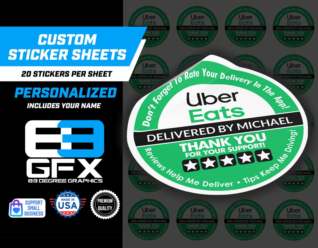 Personalized! 2" [ FIVE STAR ] Green Delivery Driver Bag Stickers - 20 ...