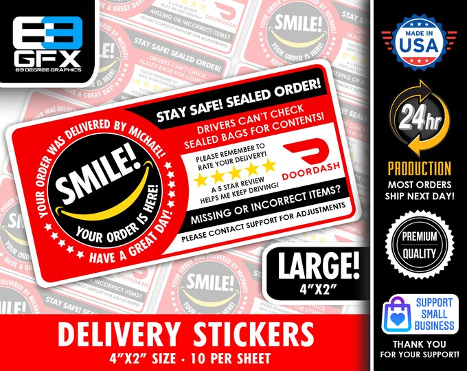 Personalized Doordash Themed Delivery 4x2 Sealed for Delivery Delivery ...