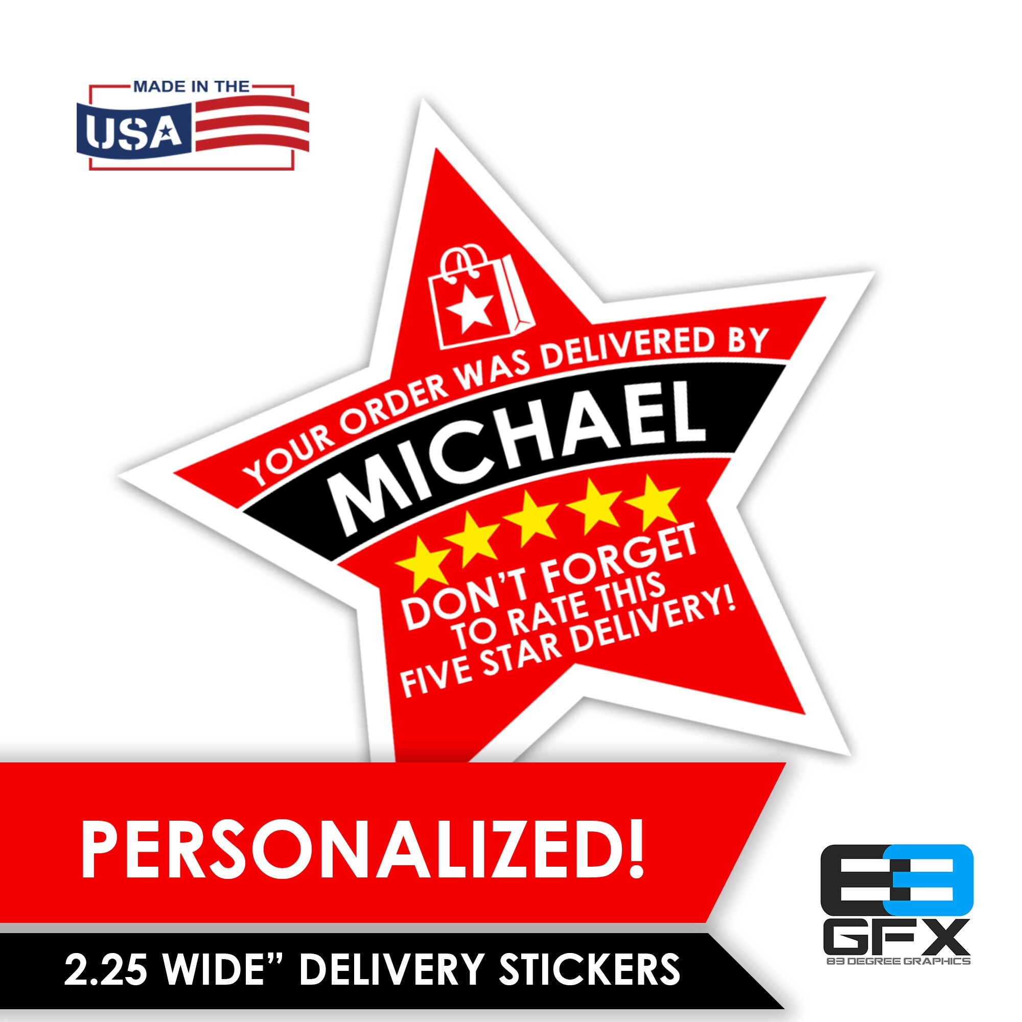 PERSONALIZED Star 2 37 5 STAR DELIVERY Delivery Bag Stickers 12 personalized-star-2-37-5-star-delivery-delivery-bag-stickers-12
