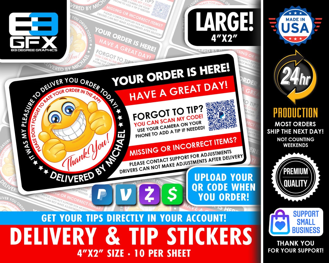 Personalized! Smile 2 Thumbs up - Delivery 4"x2" "direct TIP QR Code ...