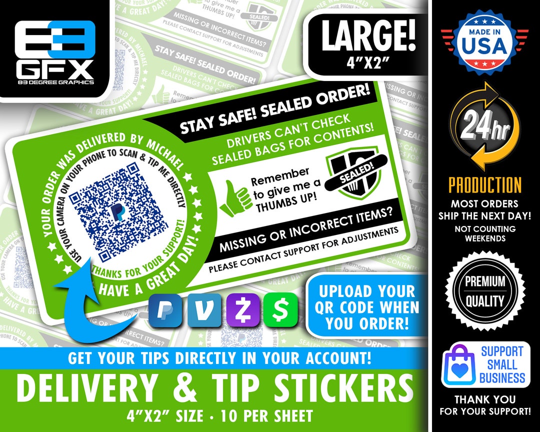 Personalized! Delivery 4"x2" "direct TIP QR Code Delivery & Missing ...