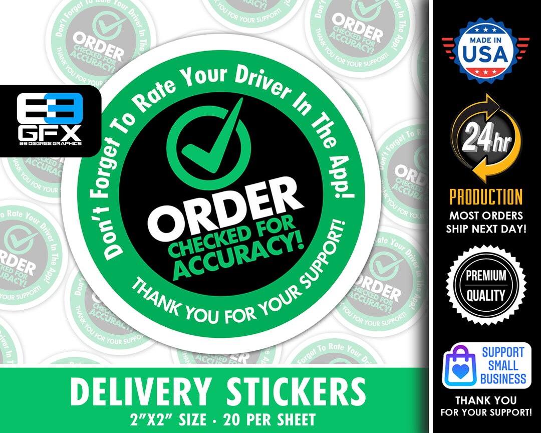 2"x2" Delivery "order Checked for Accuracy" Bag Stickers - 20 Stickers ...