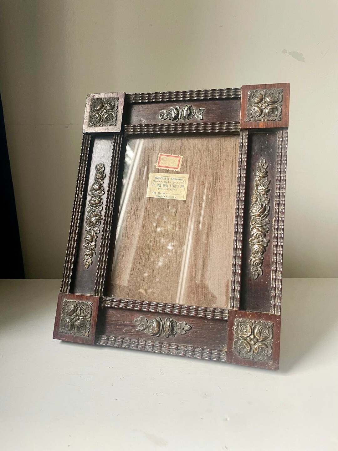 Stunning Antique Jacaranda Wood Frame With Metal Details 26 Cm X 21.5 ...