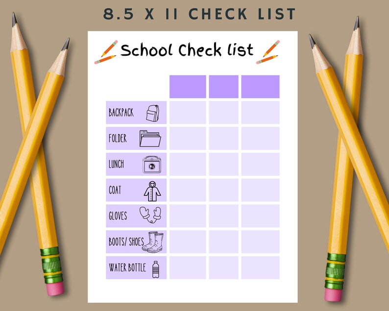 Printable Kids School Check List School Year Organization - Etsy