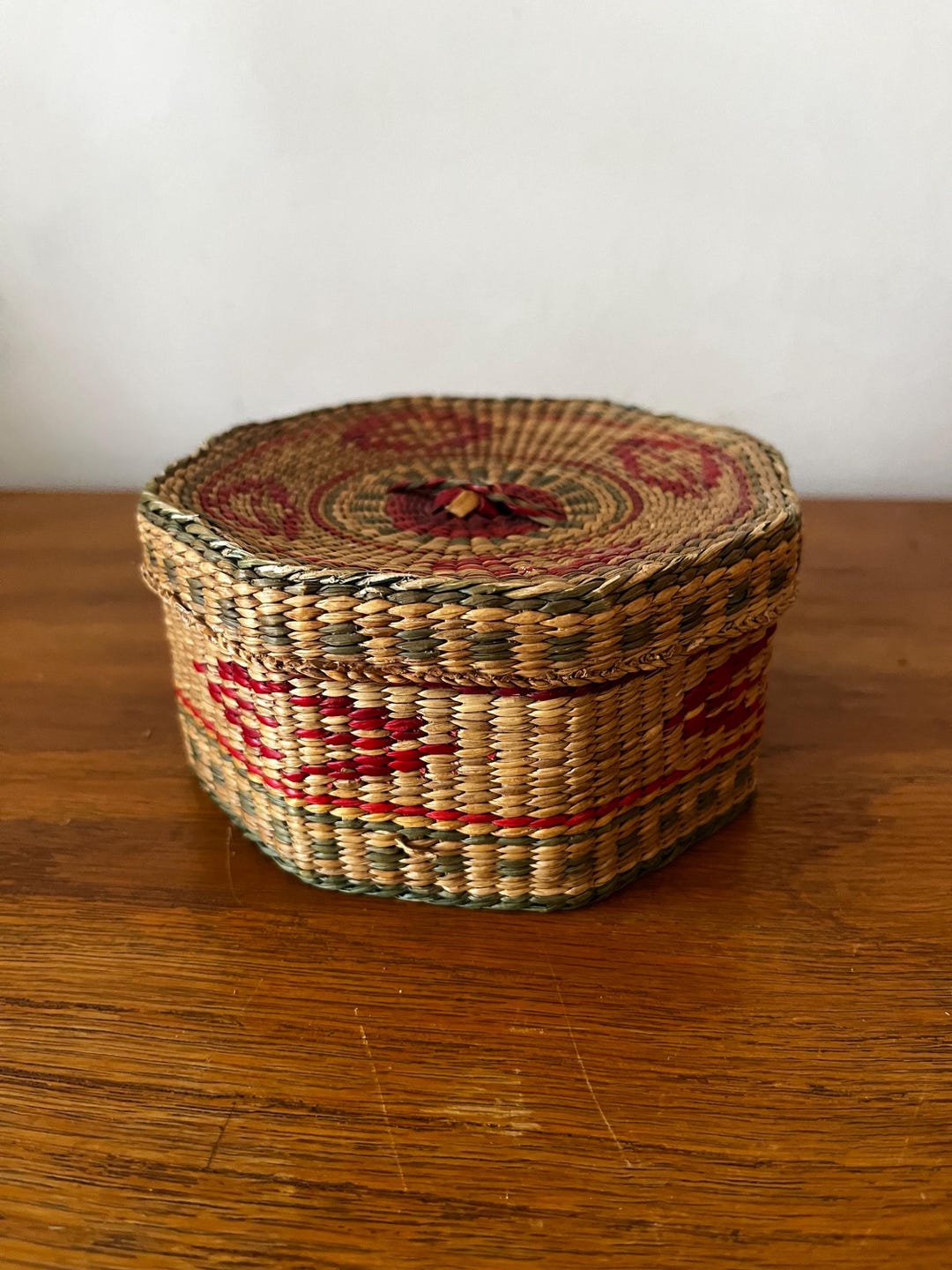 Vintage Sweetgrass Basket Straw Container, Primitive Basket, Handmade ...
