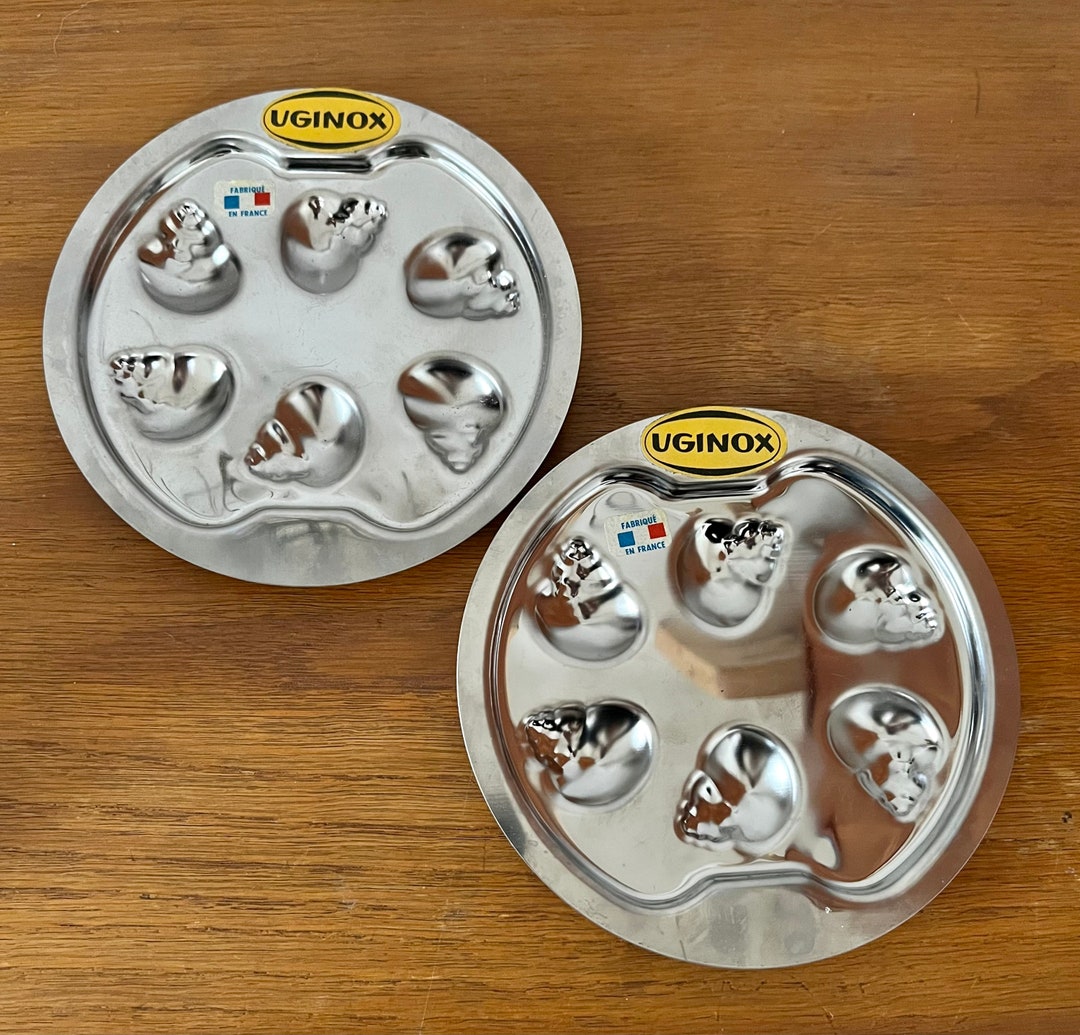 Vintage Escargot Plates Baking Serving Plates Stainless Steel Snail ...