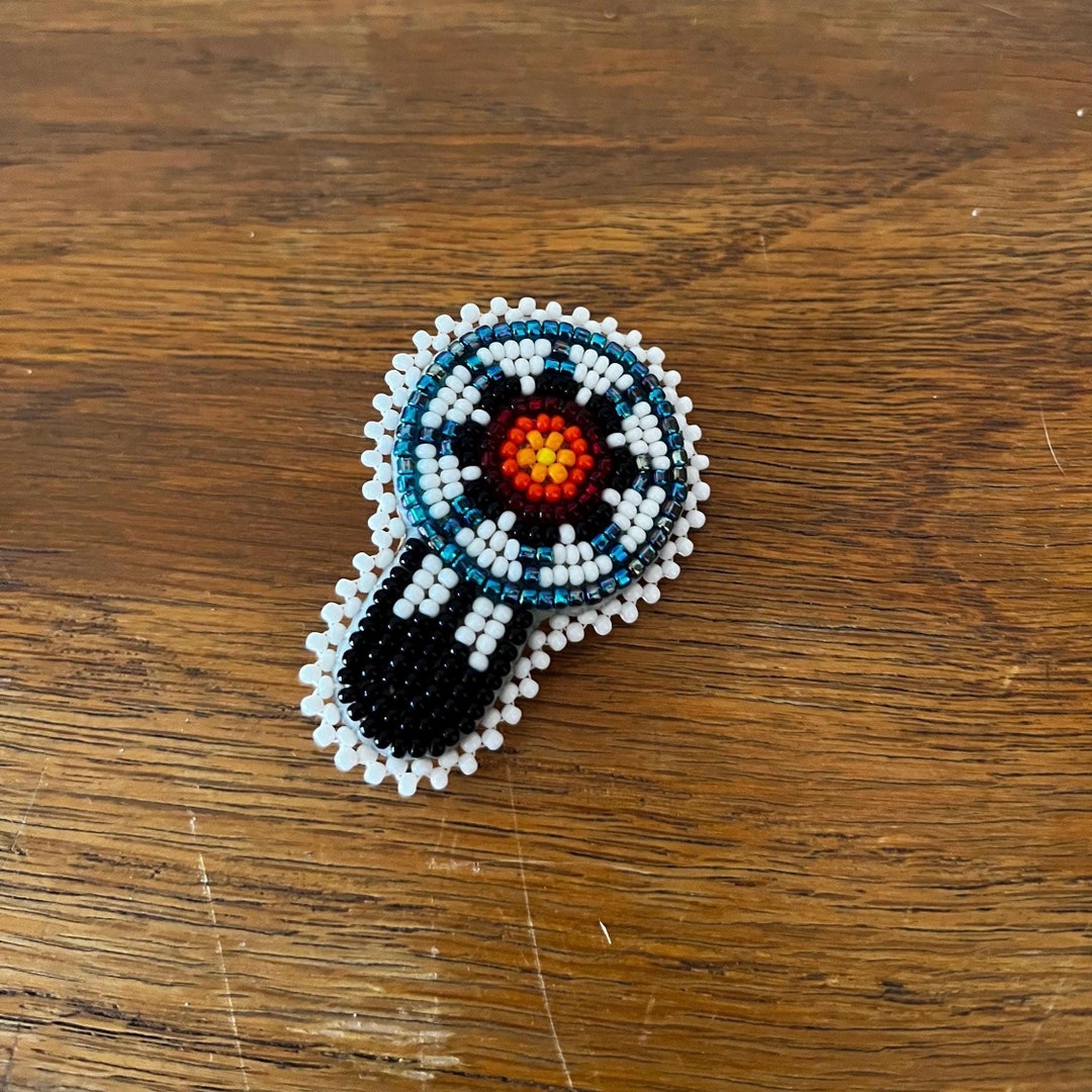 Ojibwe Beaded Brooch Native American Beading Feather Rosette Sunburst ...