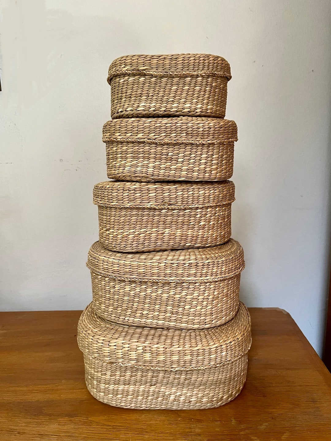 Set of 5 Vintage Sweetgrass Baskets Nesting Basket, Primitive Basket ...
