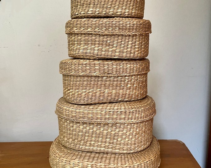 Set of 5 Vintage Sweetgrass Baskets Nesting Basket, Primitive Basket, Handmade Basket, Vintage ...