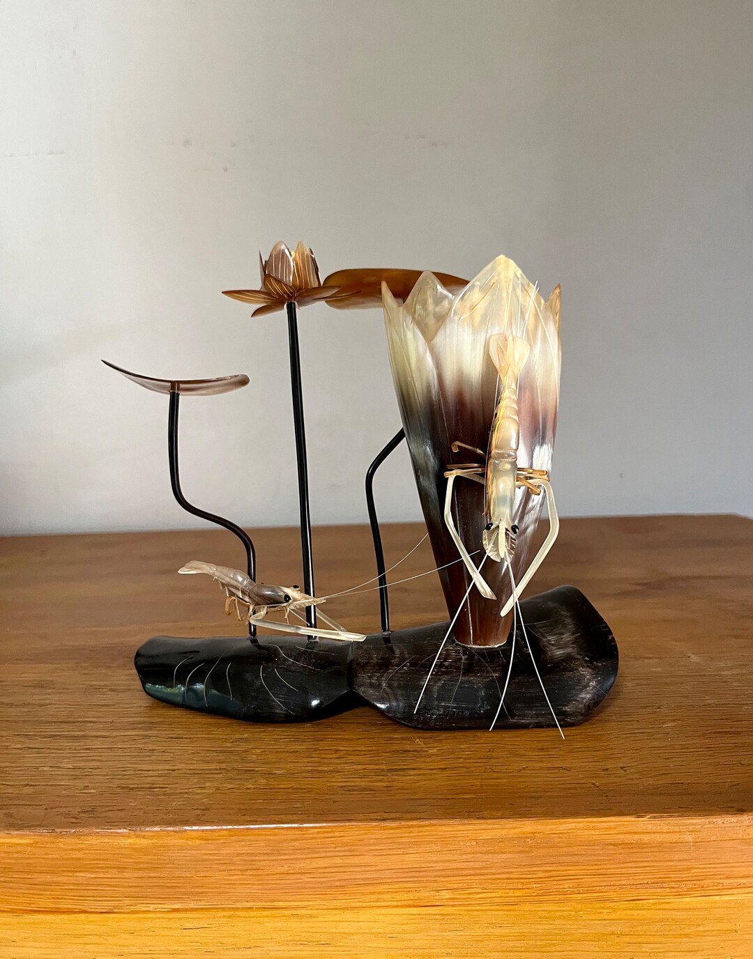 Vintage Carved Horn Underwater Scene Shrimp Prawns Lily Tiki Beach ...