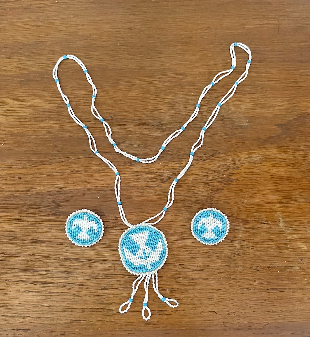 Long Seed Bead Necklace, Demi Parure, Native American Beaded Necklace ...