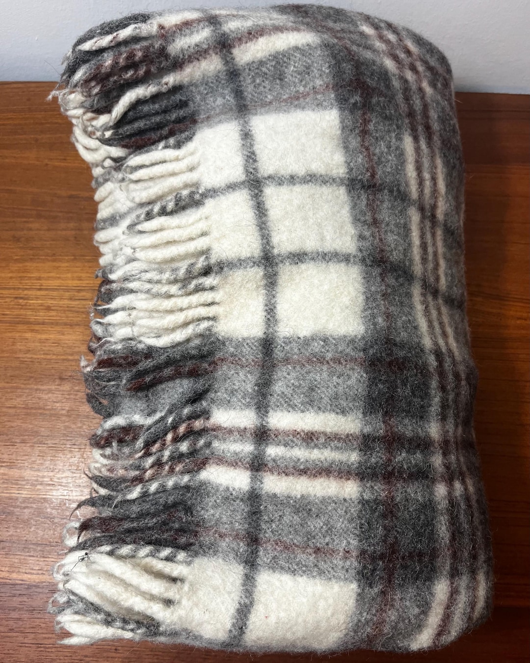 Vintage Samband of Iceland Wool Blanket With Fringe / Grey Brown Cream ...