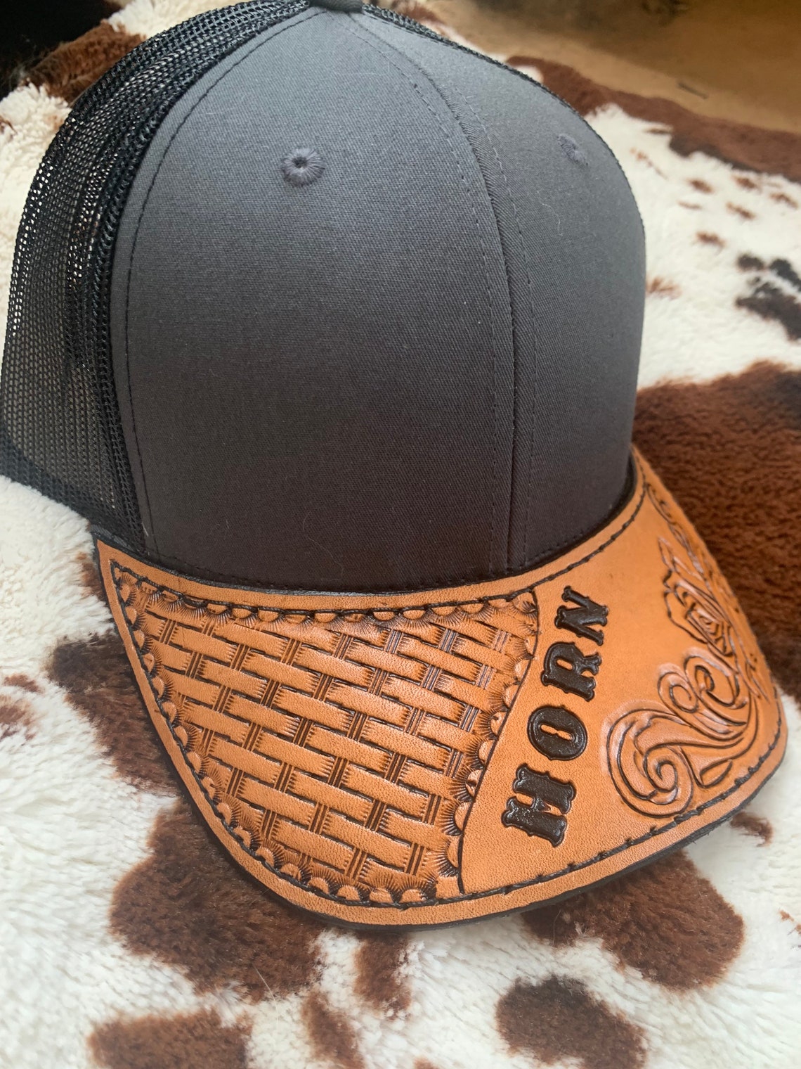 Tooled Leather Baseball Cap Bill - Etsy