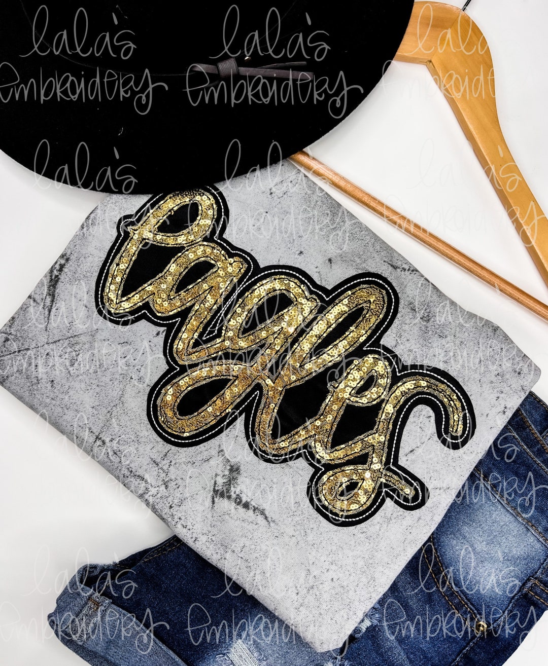 EAGLES Double Stack Team Applique Design - Hand Lettered Design - Etsy