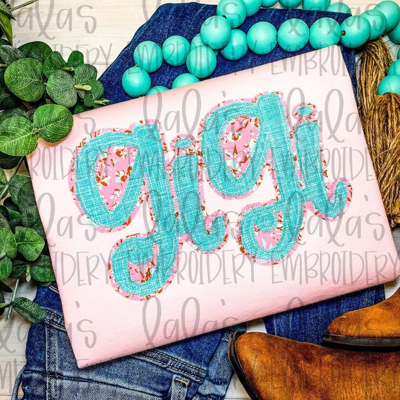 Gigi Double Stack Applique Design - Hand Lettered Design - Etsy