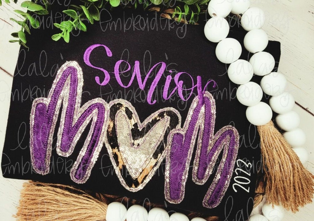 Senior Mom Double Stack Applique/embroidery Design - Hand Lettered ...