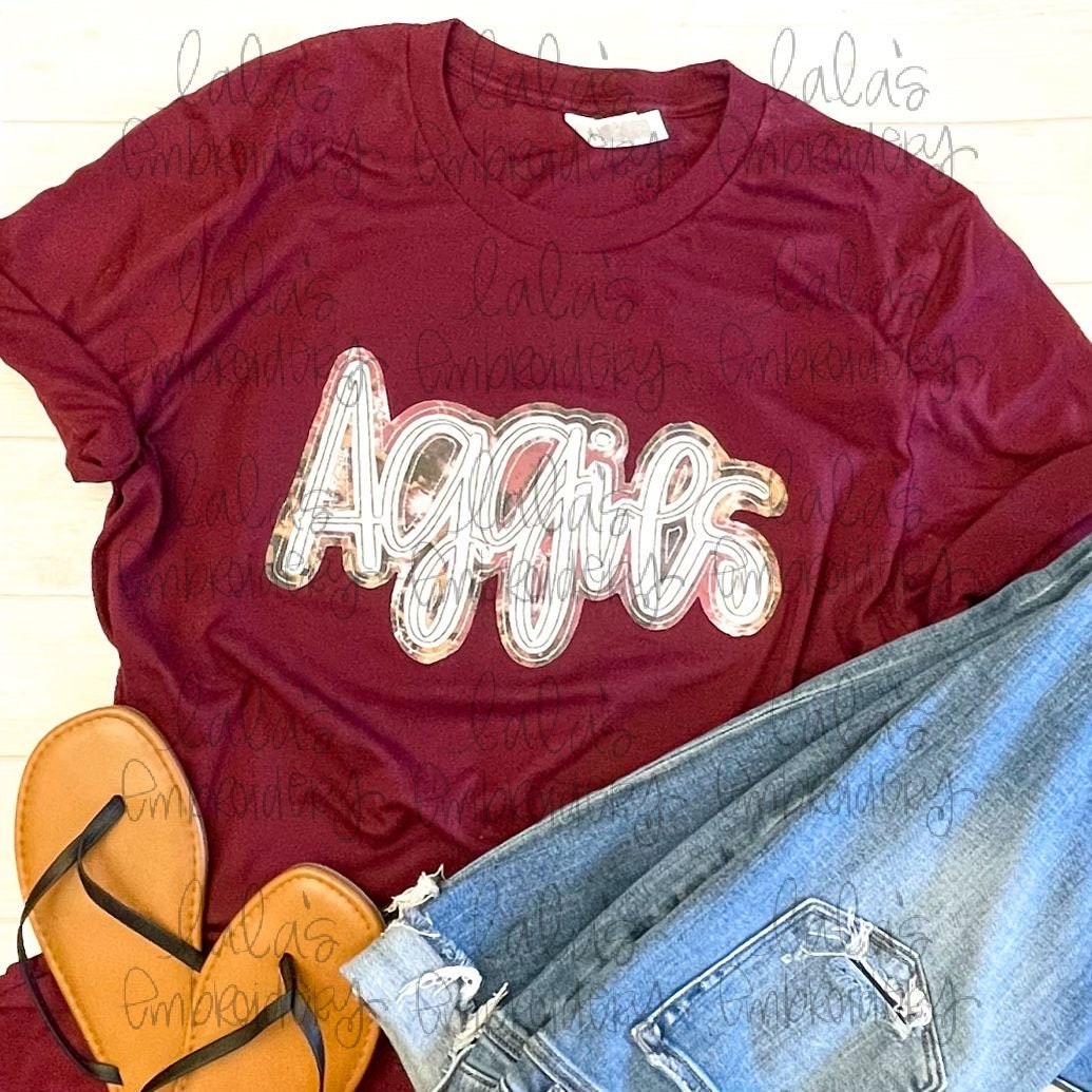 AGGIES Double Stack Team Applique Design Hand Lettered Design - Etsy