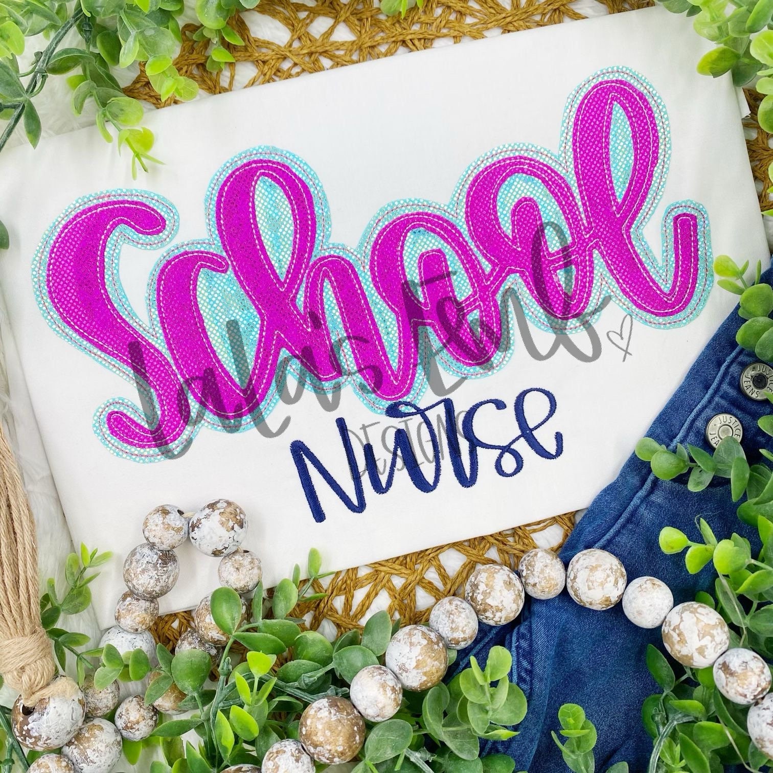 School Nurse Double Stack Applique /embroidery Design - Hand Lettered ...