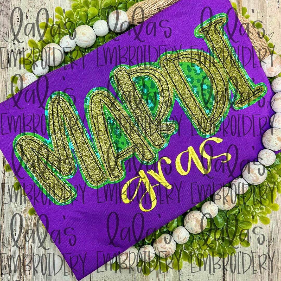MARDI Gras Double Stack Applique / Embroidery Design - Hand Lettered ...