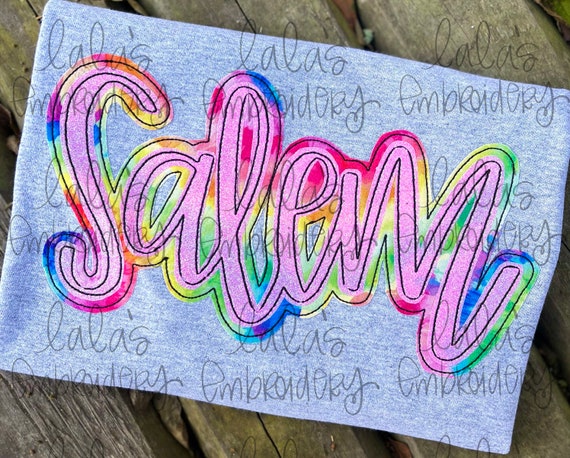 SALEM Double Stack Team Applique Design Hand Lettered Design - Etsy