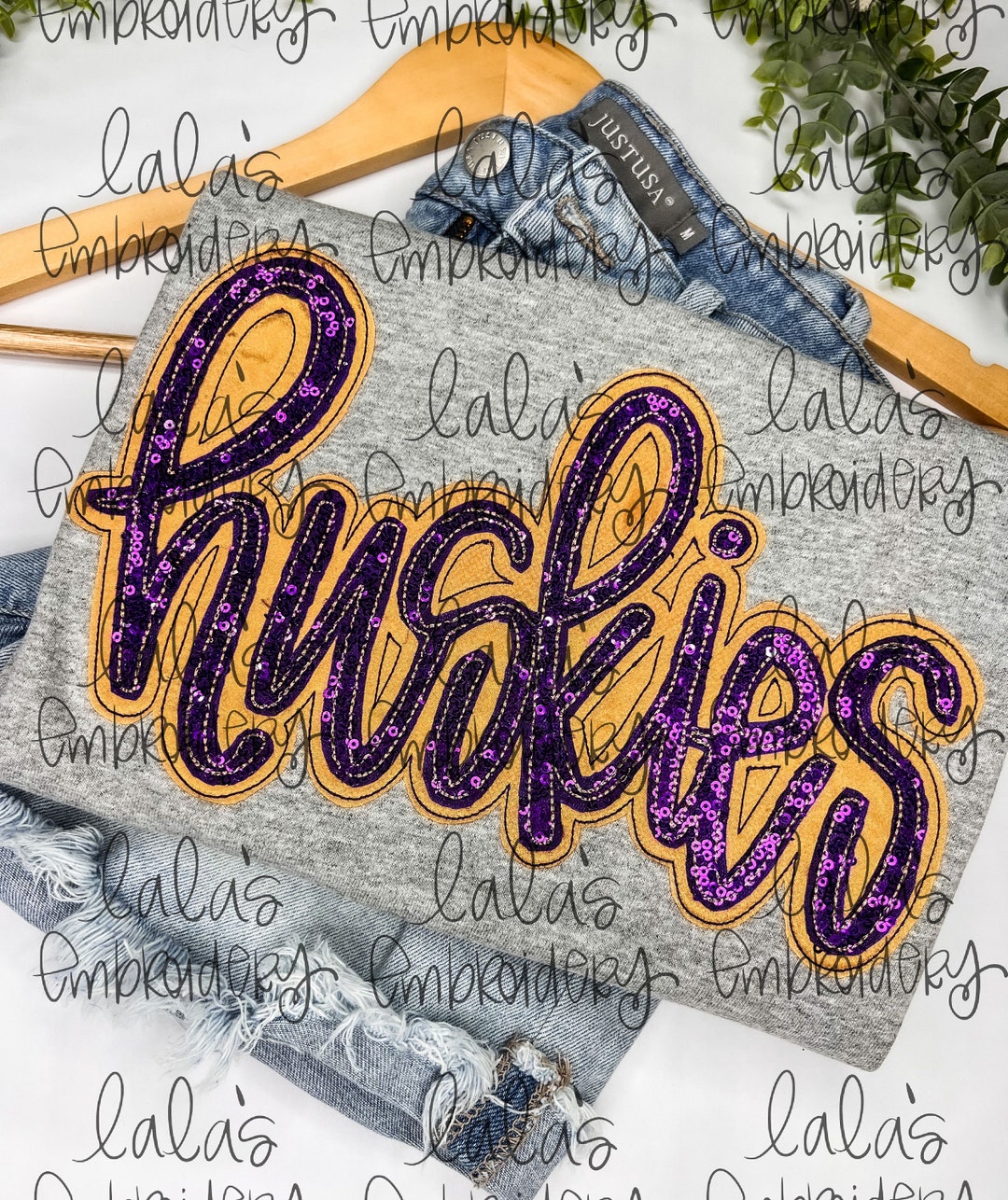 HUSKIES Double Stack Team Applique Design - Hand Lettered Design - Etsy