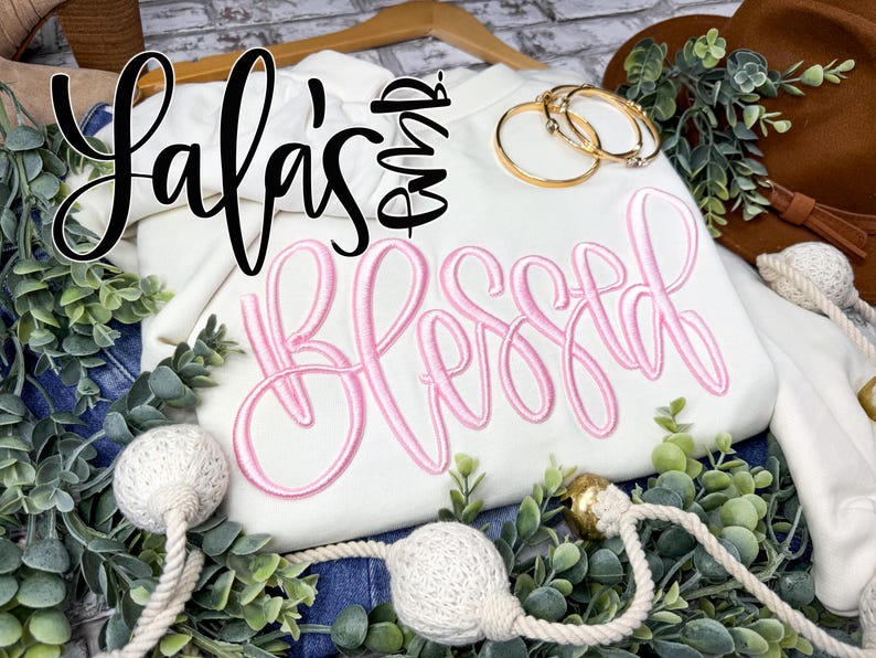 Blessed - 3D Puff Embroidery Design -hand Lettered by Lala's - DESIGN ...