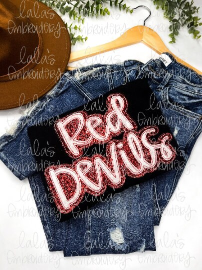 Red Devils Double Stack Applique Design - Hand Lettered Design ...