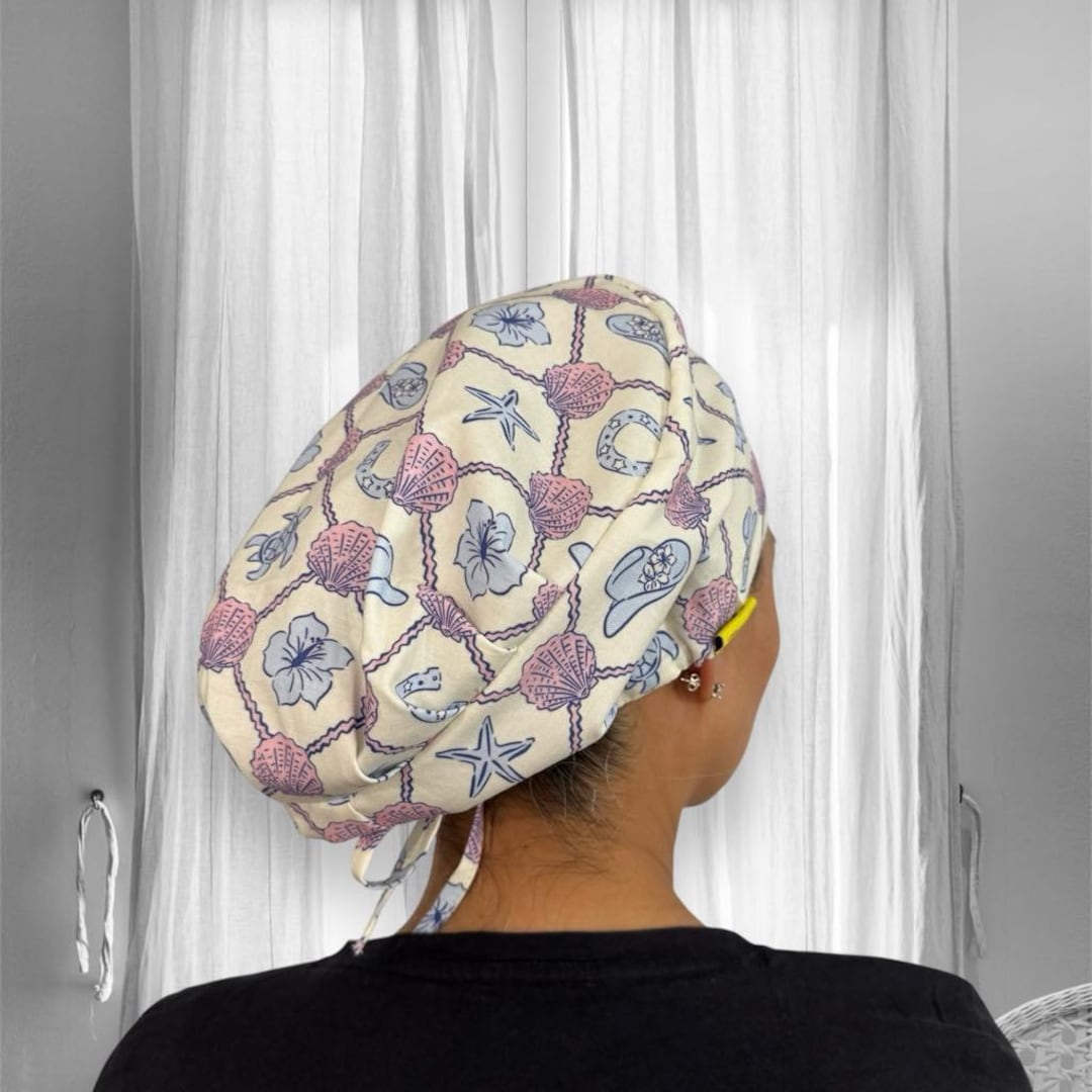 Preppy Coastal Cowgirl Scrub Caps for Women, Pleated Euro Scrub Hat ...