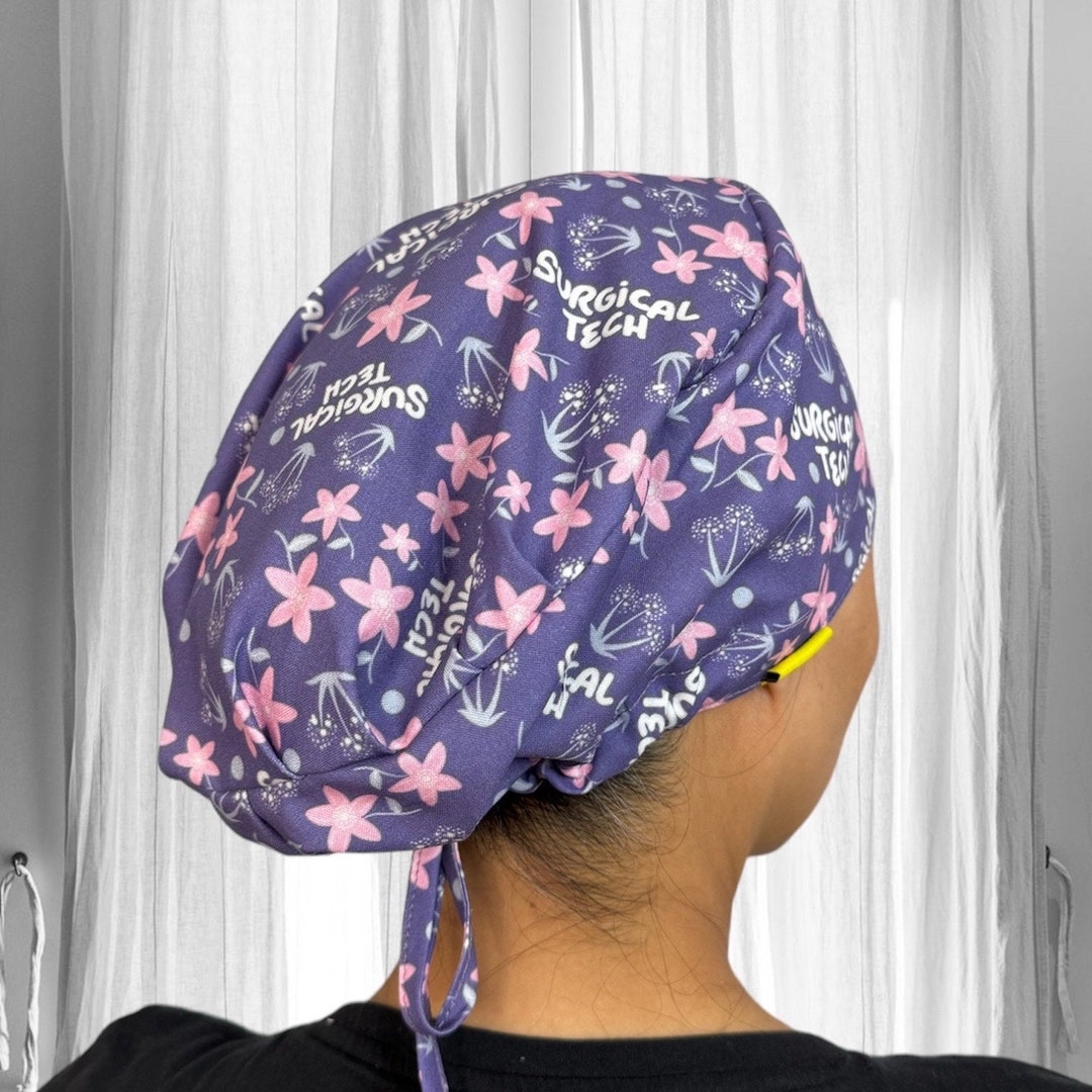 Purple Floral Surgical Tech Scrub Caps for Women Euro, Scrub Tech ...