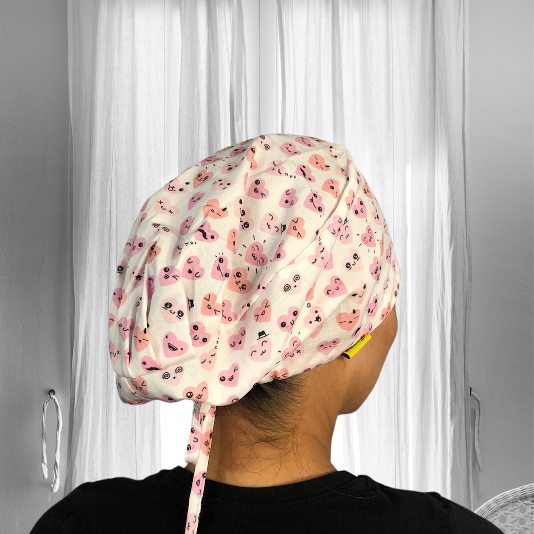 Emoji Heart Scrub Caps for Women, Valentines Day Surgical Cap, Satin ...