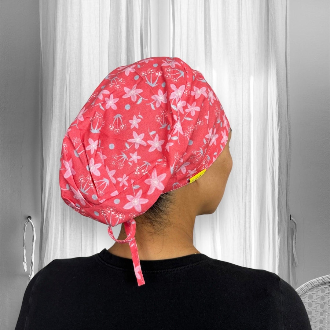 Berry Pink Floral Scrub Caps, Nurse Anesthetist Graduation Gift, Nurse ...