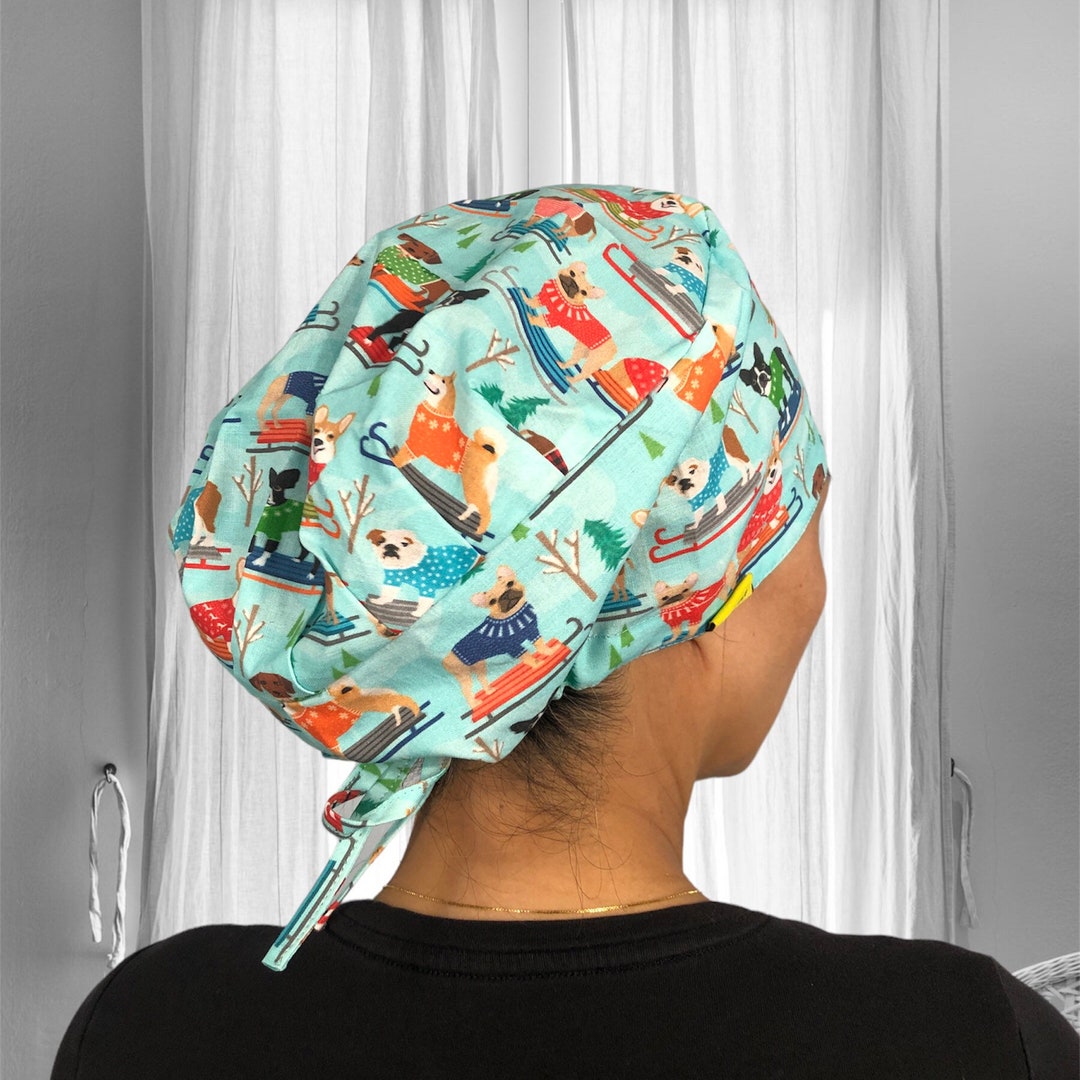 SLEDDING DOGS, Scrub Caps for Women, Corgi Surgical Cap, Winter Scrub ...