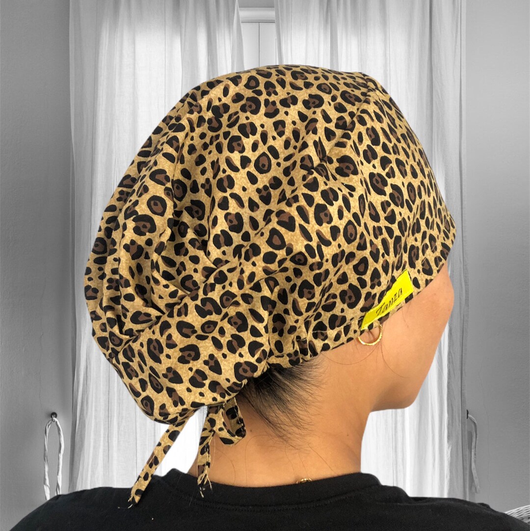 Cheetah Scrub Caps for Women Euro, SATIN Lined Scrub Cap, Leopard ...