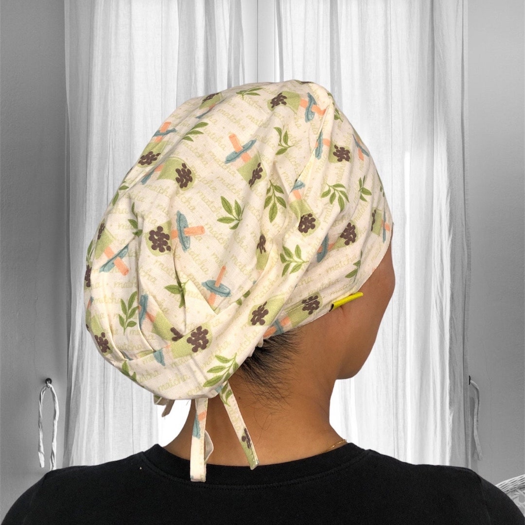 Matcha BOBA Scrub Caps for Women, Milk Tea Surgical Cap, Bubble Tea ...