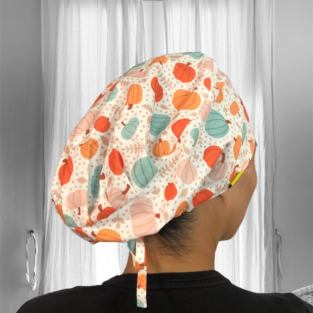 Teal Pumpkin Scrub Caps, Fall Surgical Cap, Thanksgiving Scrub Caps for ...