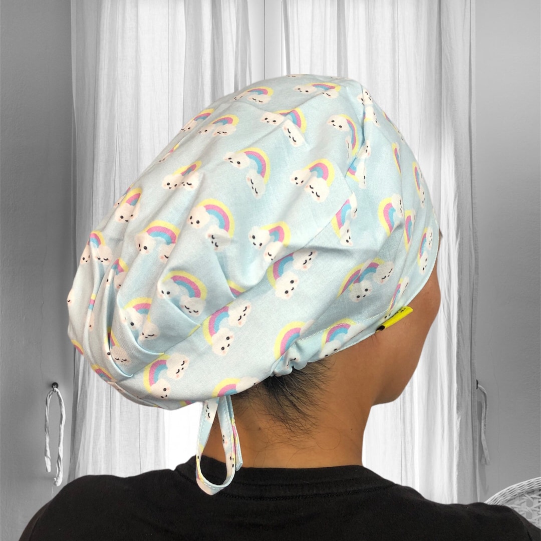 KAWAII Rainbow Scrub Caps, Surgeon Surgical Cap, SATIN LINED Scrub Caps ...