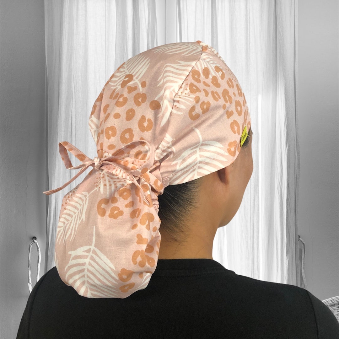 Cheetah Pink Scrub Caps for Women, Leopard Surgical Cap, Botanical ...