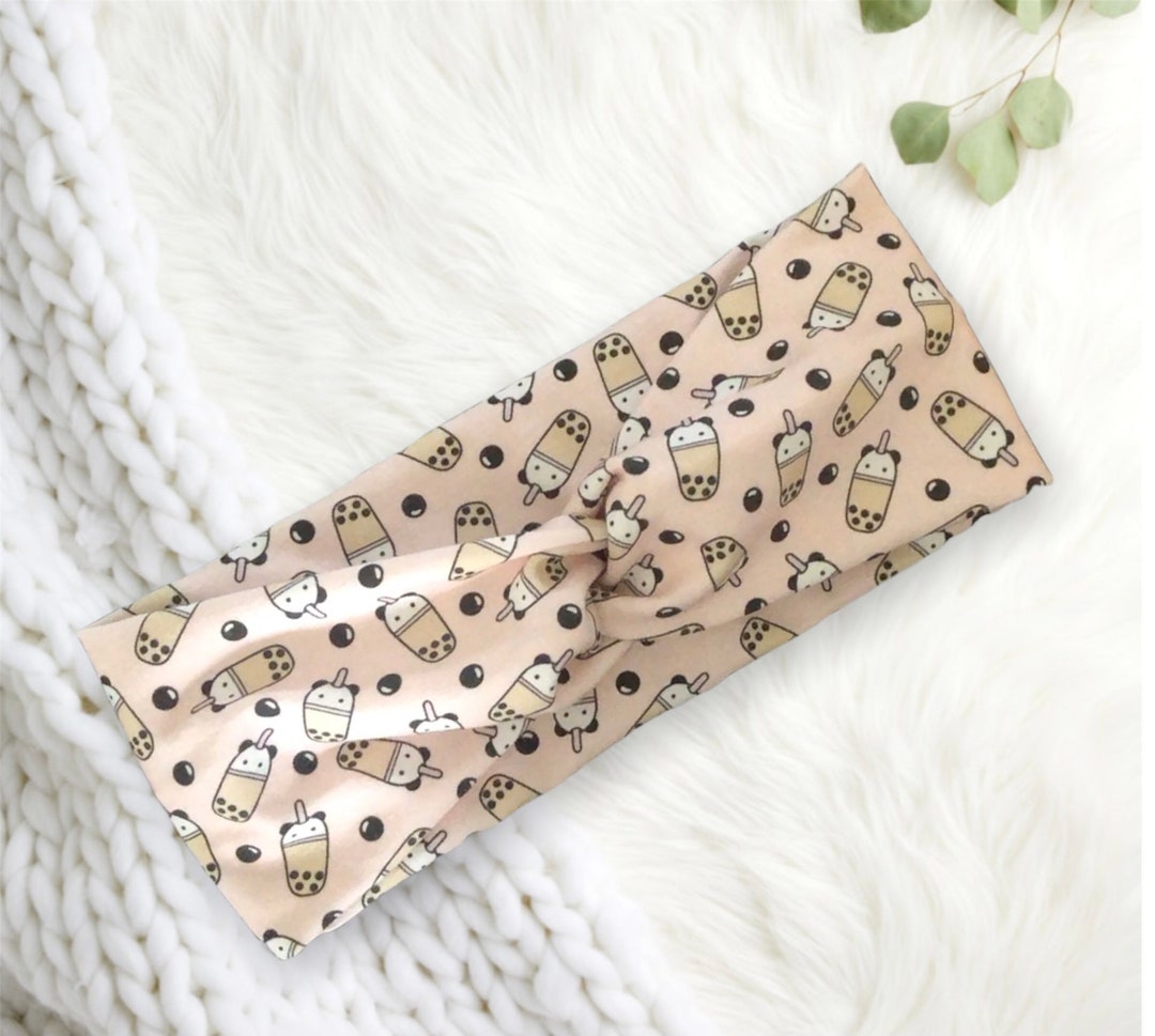 Panda Bear Boba - Twist Headband, Brown Sugar Milk Tea Turban, Gift for ...