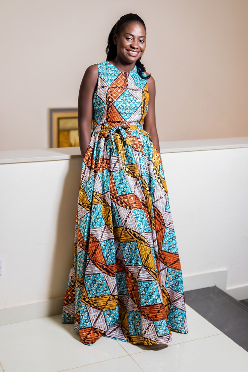 African Fabric Print Maxi Dress Ankara Dress African Wax Maxi Etsy Uk