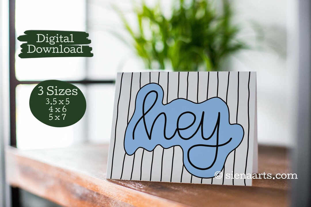 3 SIZES - Printable Hello Card, Instant Download Just Because Card ...