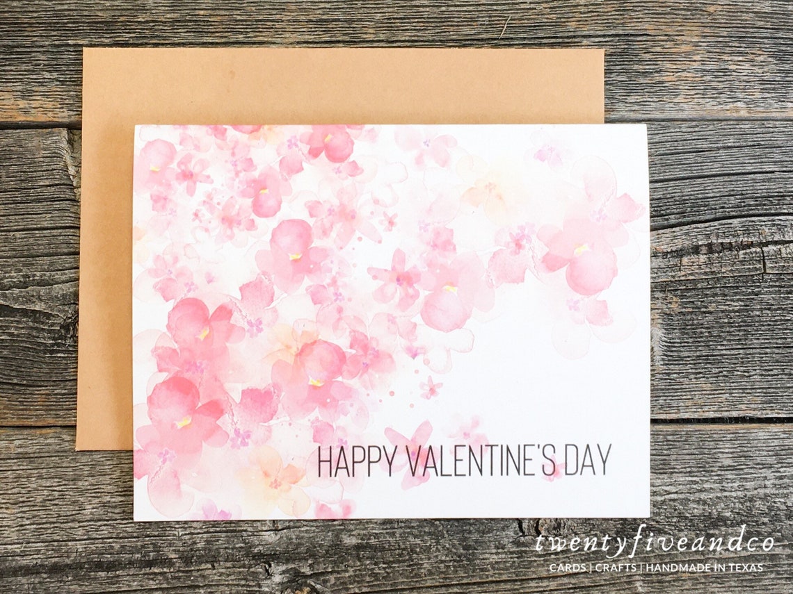 Cherry Blossom Watercolor Print Valentines Day Cards - Etsy