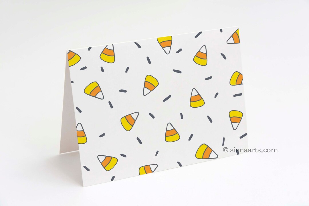 Candy Corn Print Halloween Cards, Cute Candy Corn Drawing Card Pack ...