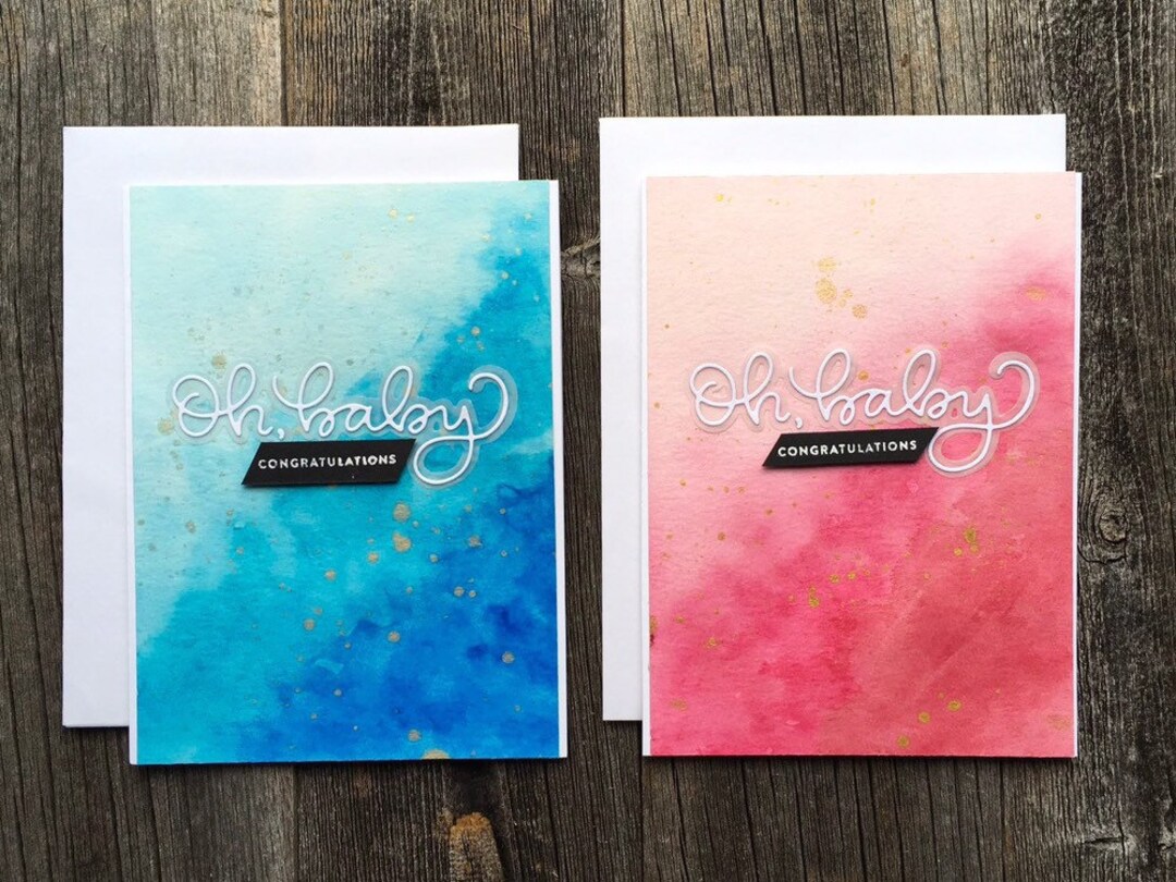 SINGLE CARD Hand Painted Watercolor New Baby Congratulations Card, Baby ...