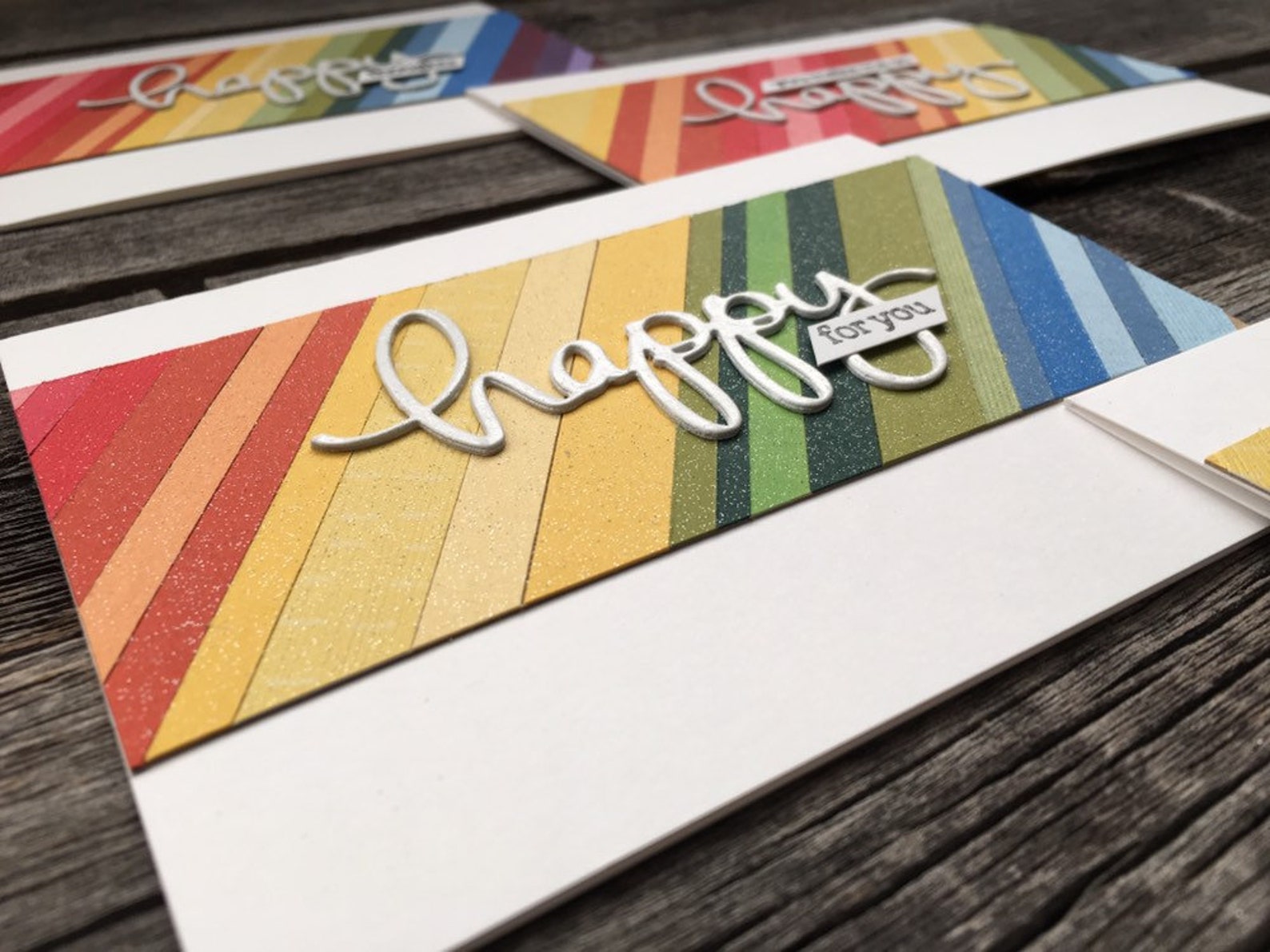 Set of 4 Glitter Rainbow Cards Assorted Happy Cards Set | Etsy