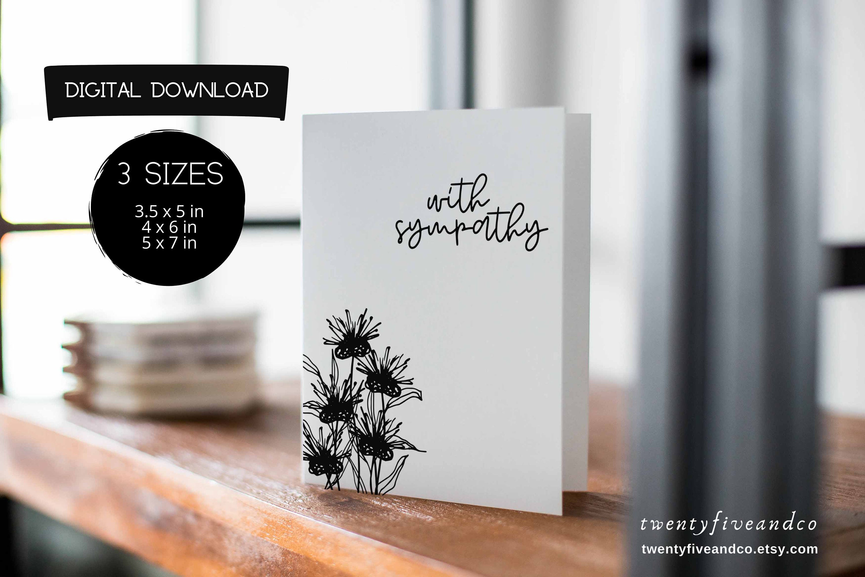 3 SIZES Printable Black and White Sympathy Card Instant - Etsy