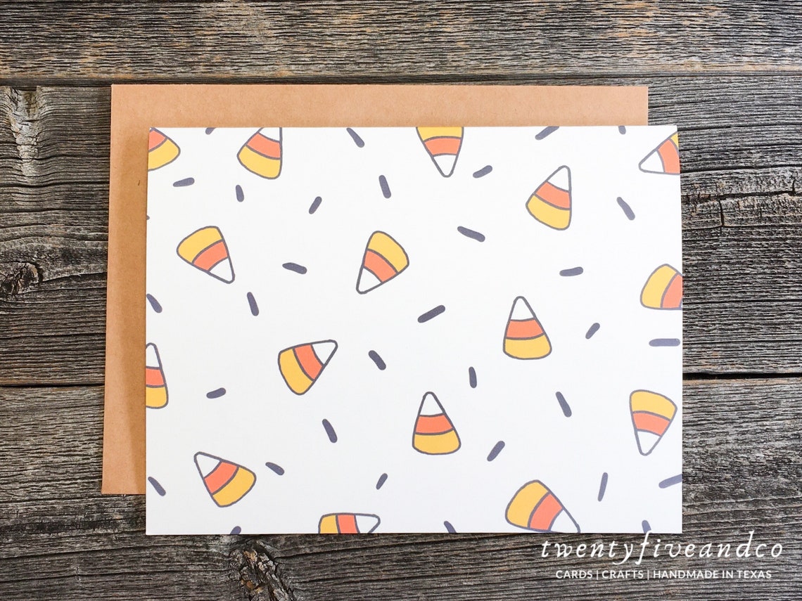 Candy Corn Print Halloween Cards Cute Candy Corn Drawing Card | Etsy