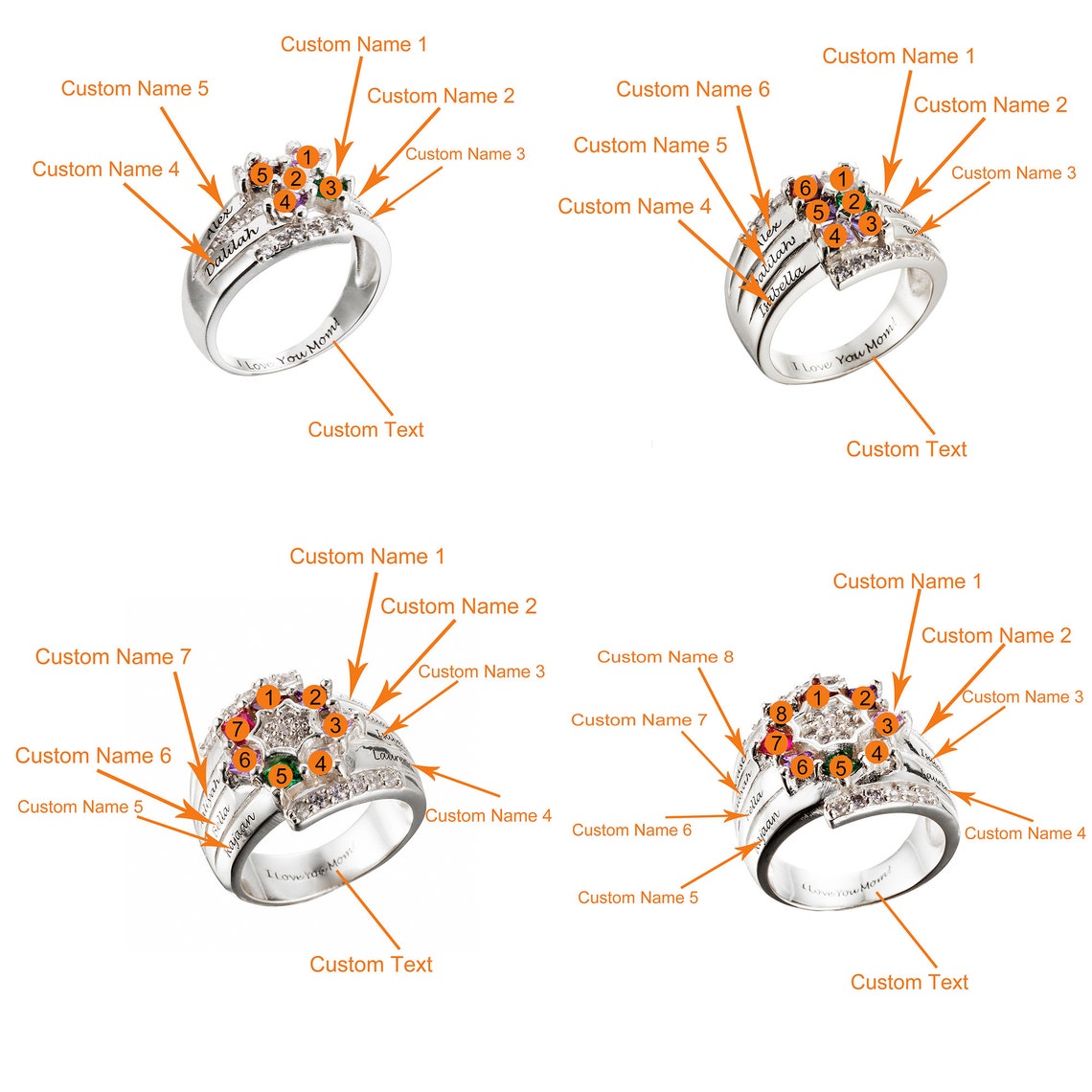Birthstone Ring Personalized Birthstone Ring Engraved Ring | Etsy