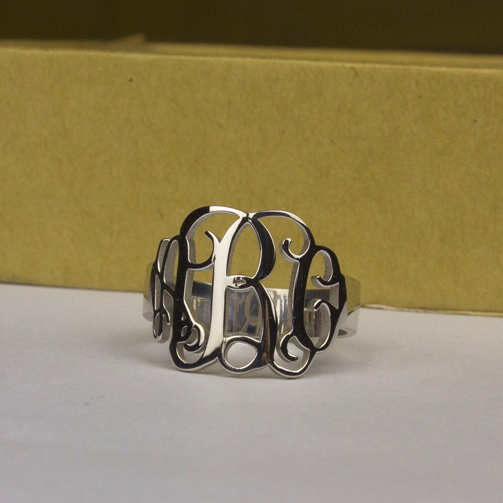 Initial Monogram Ring Personalized Monogram Ring Three Initial - Etsy