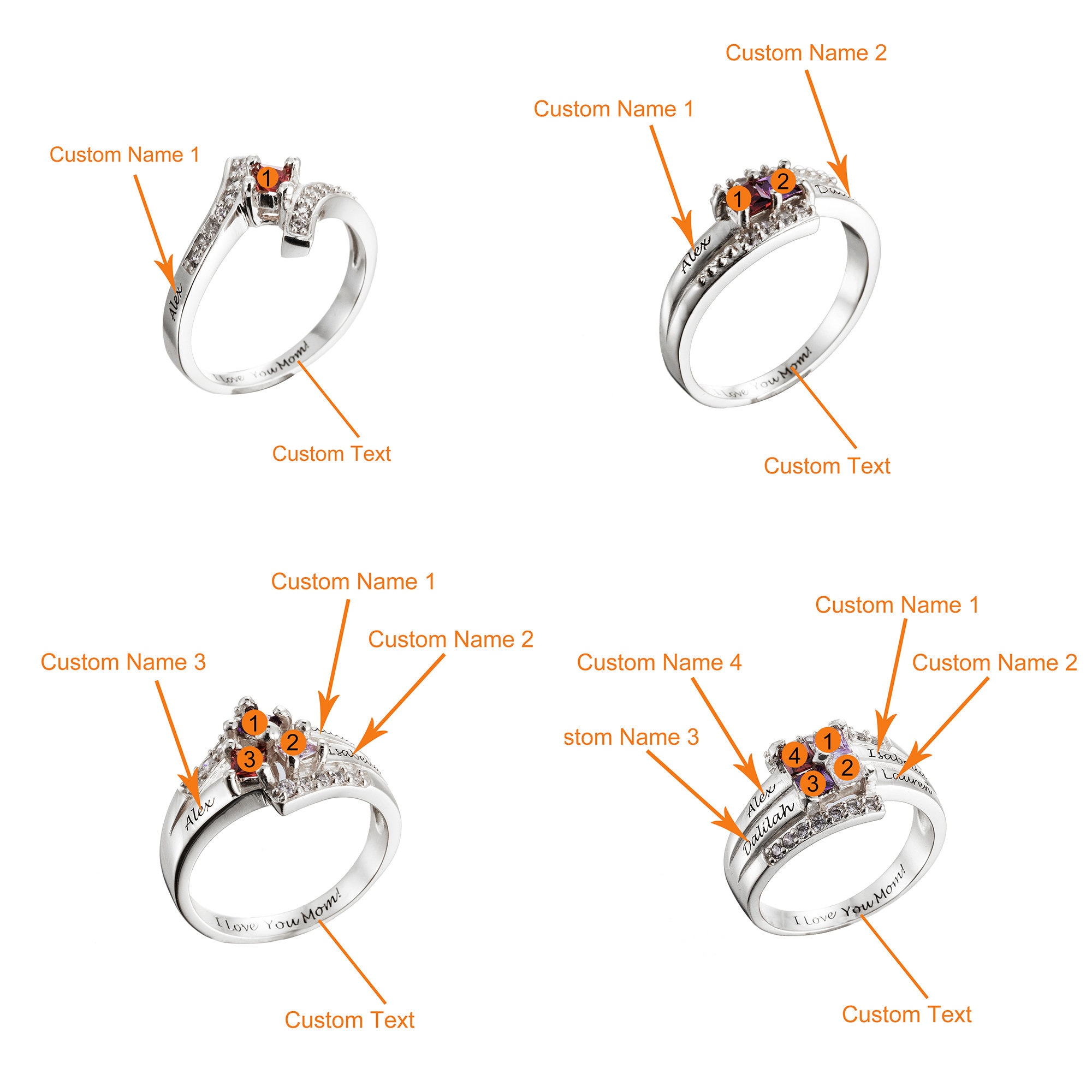 Birthstone Ring Personalized Birthstone Ring Engraved Ring | Etsy